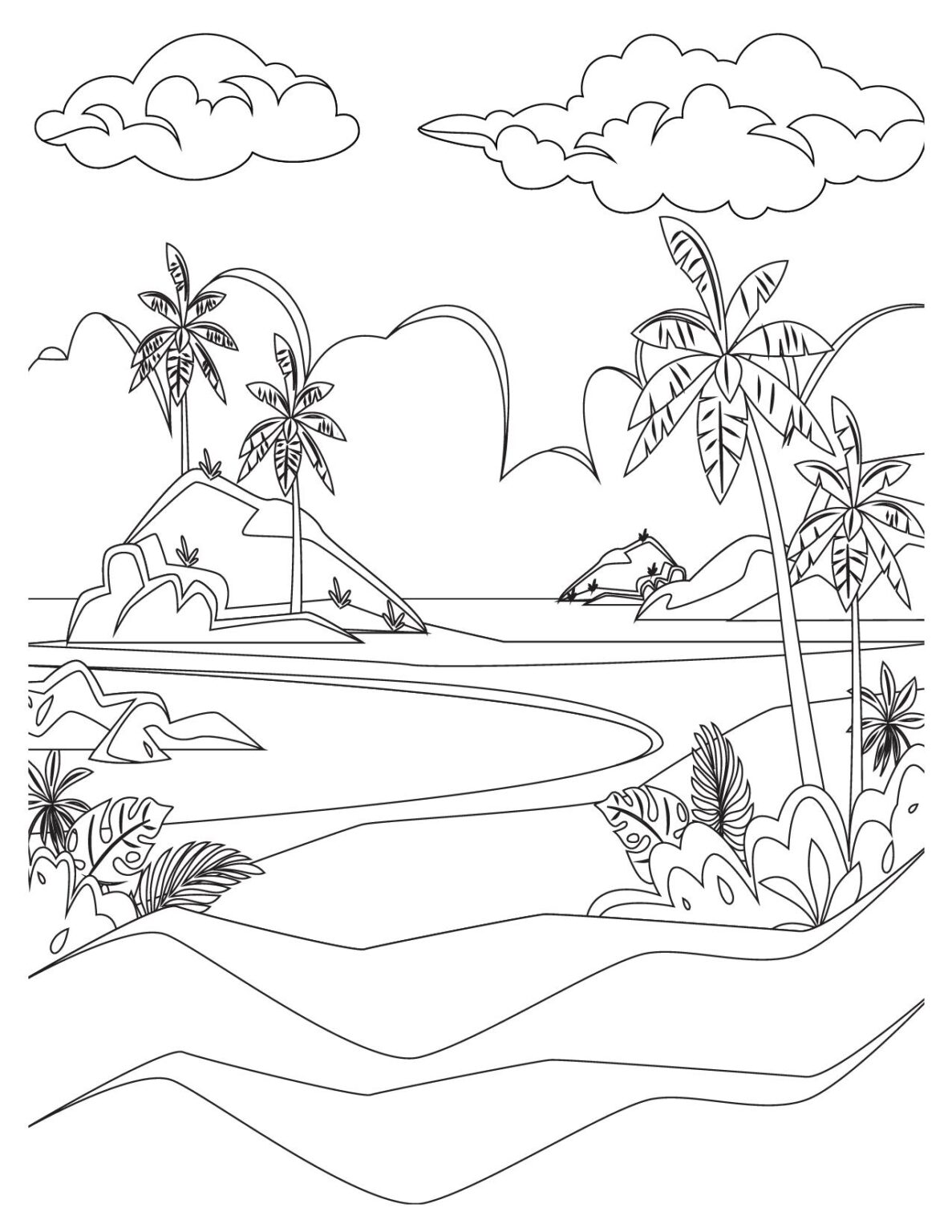 Coastal Escape Coloring Pages: Relaxing Designs