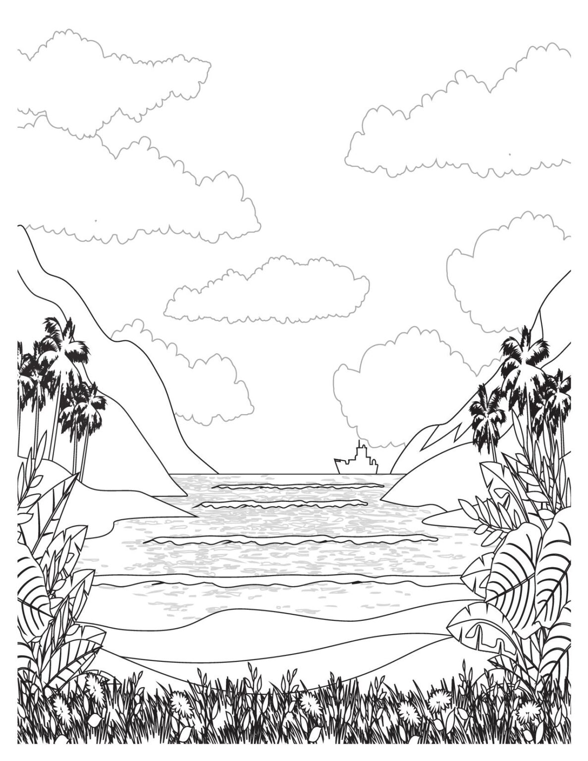 Coastal Escape Coloring Pages: Relaxing Designs