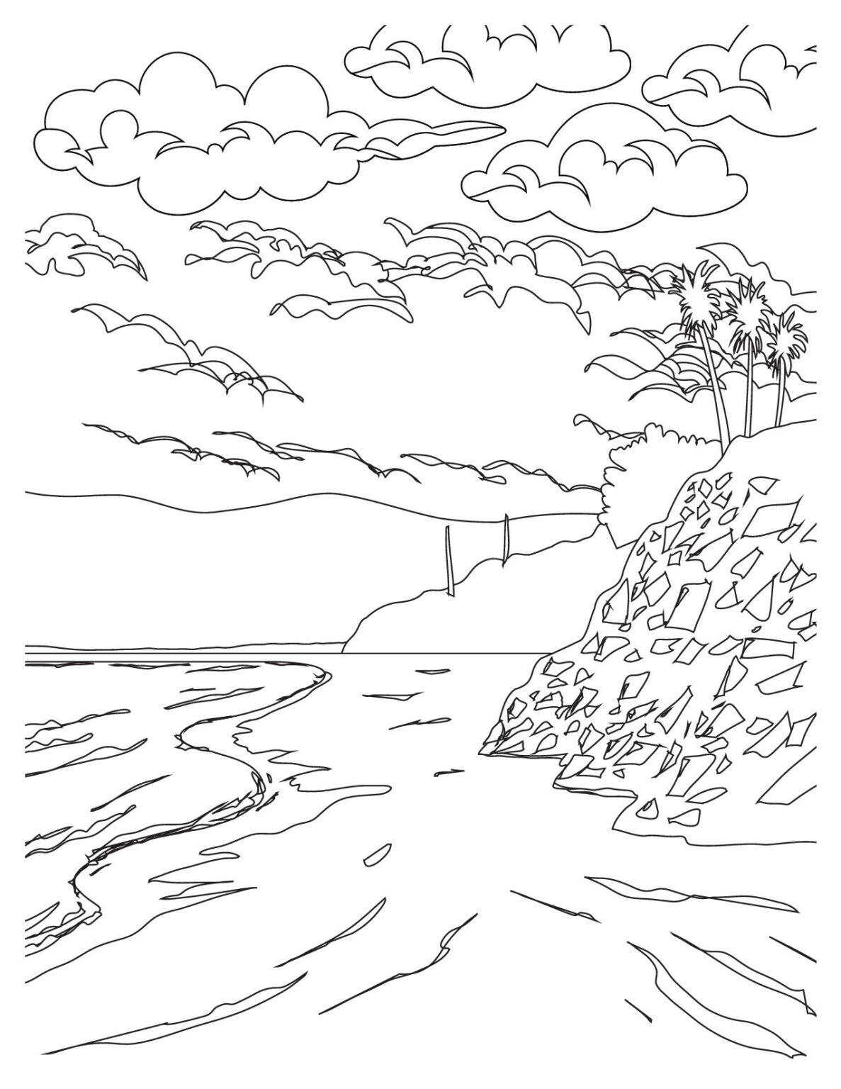 Coastal Escape Coloring Pages: Relaxing Designs