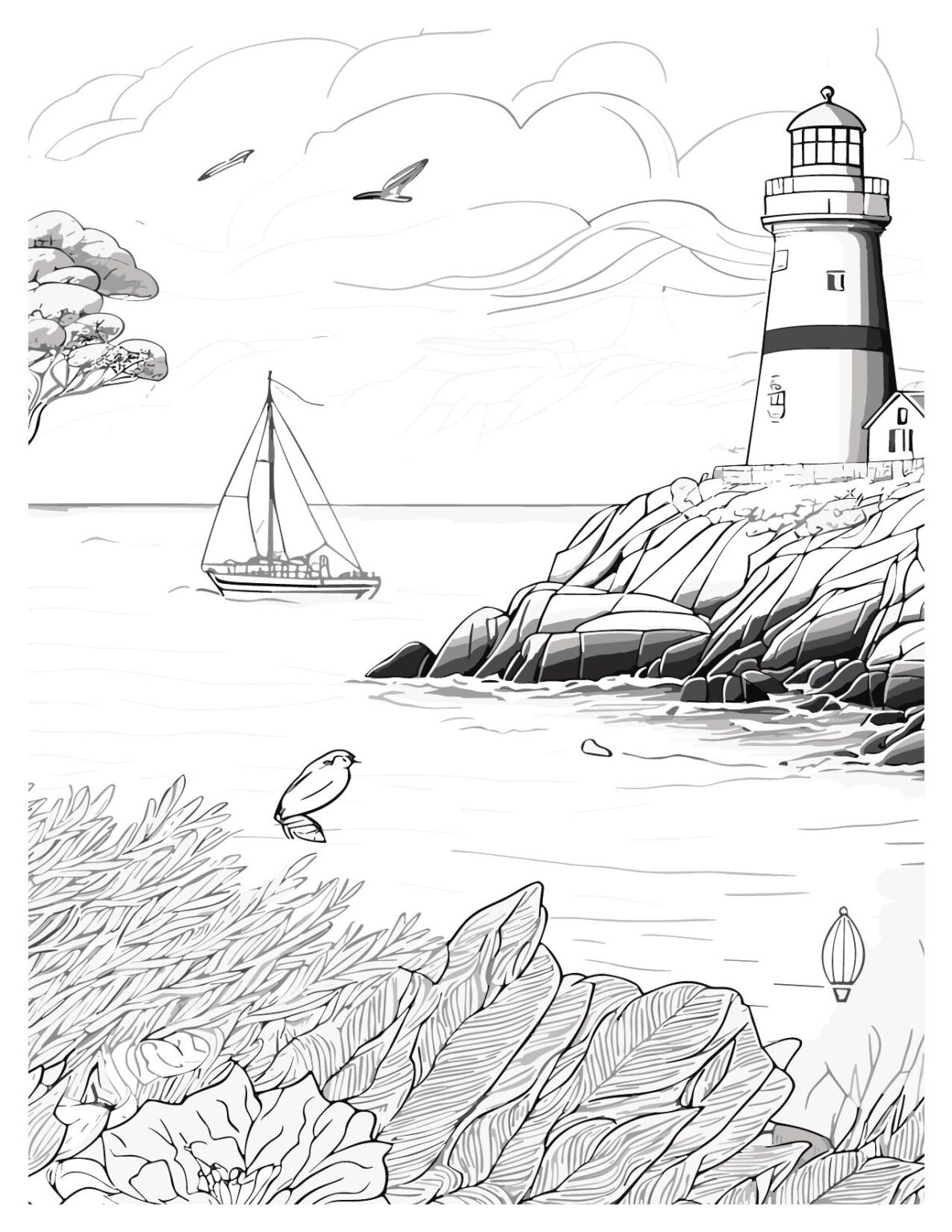 Coastal Escape Coloring Pages: Relaxing Designs