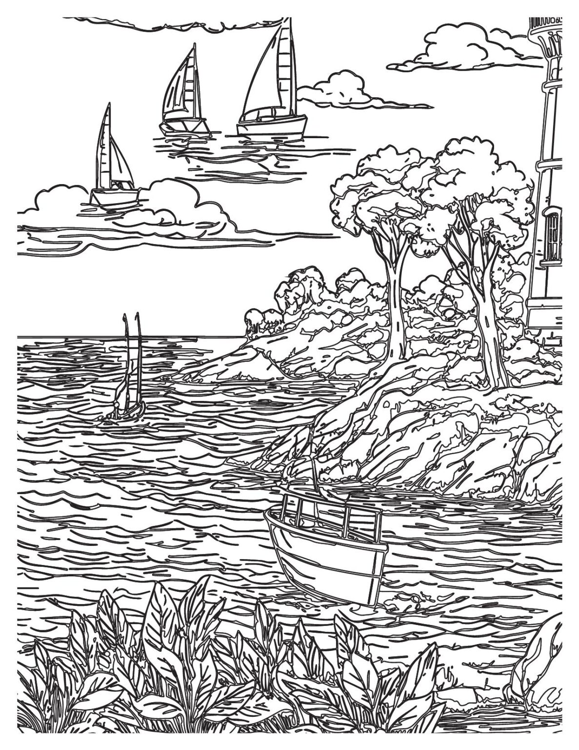 Coastal Escape Coloring Pages: Relaxing Designs