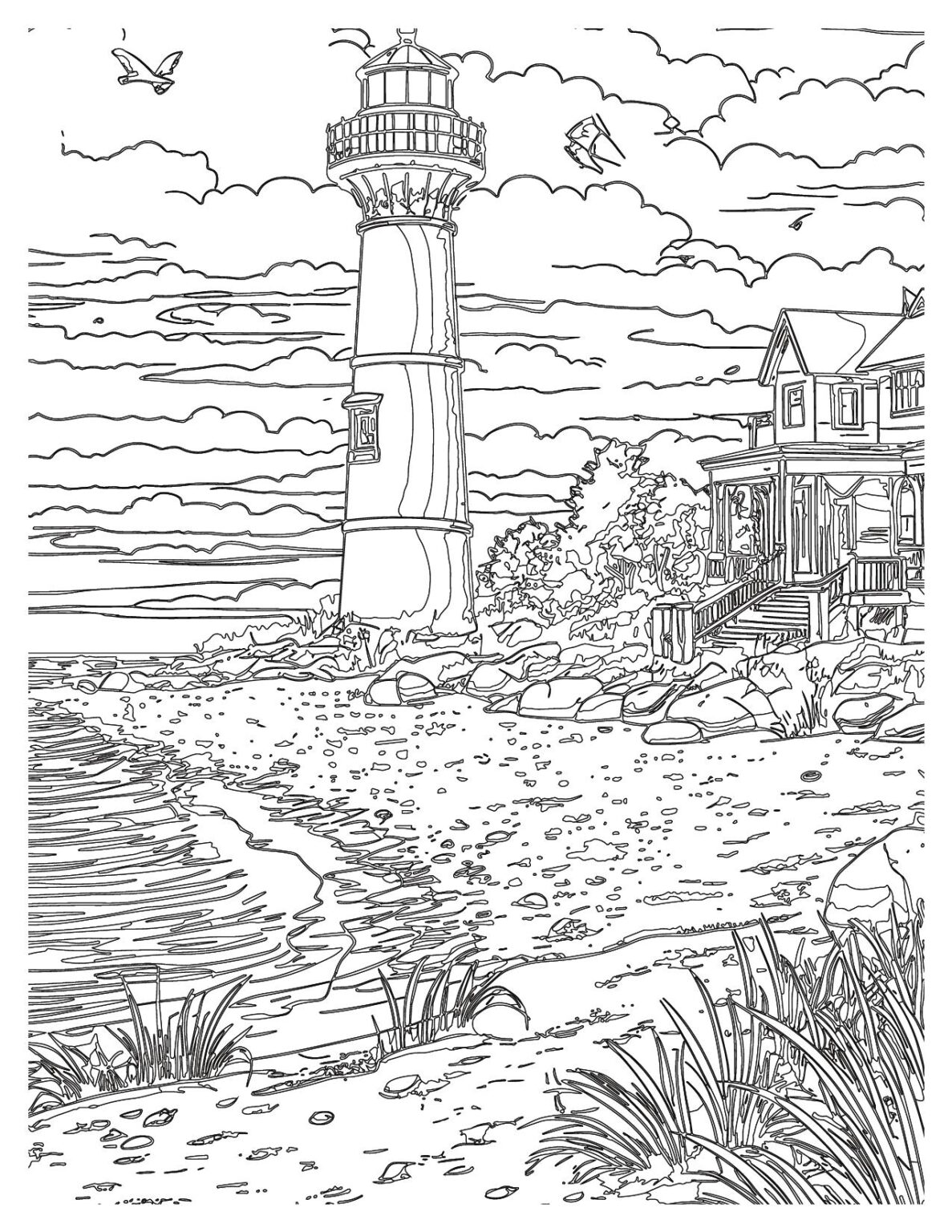 Coastal Escape Coloring Pages: Relaxing Designs