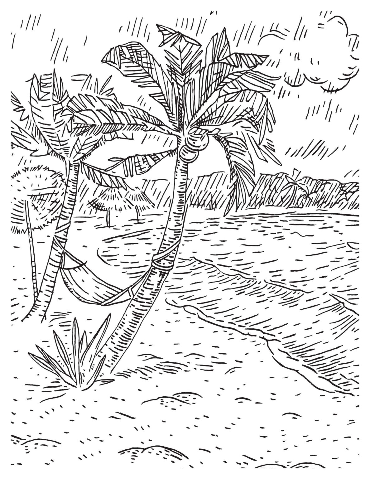 Serene Beach Coloring Pages: Relaxing Ocean Scenes