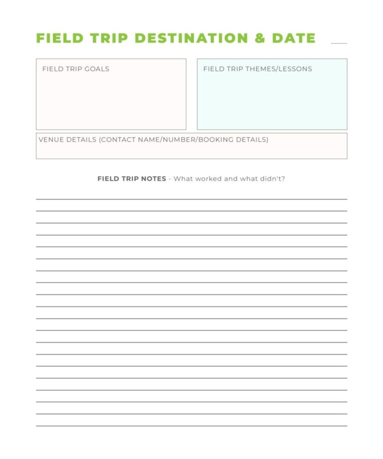 Field Trip Log Printable | Exploration Companion