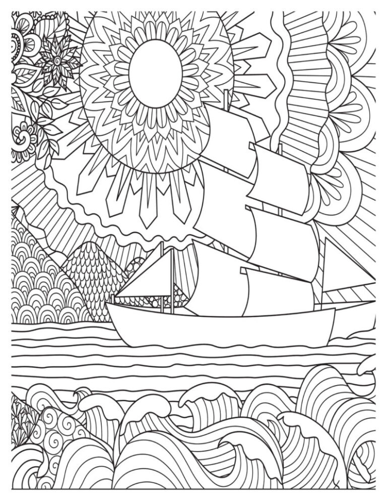 Serene Beach Coloring Pages: Relaxing Ocean Scenes