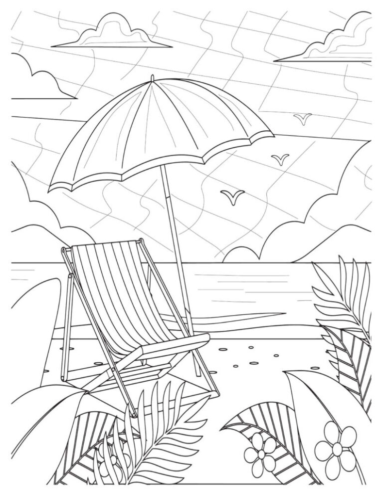 Serene Beach Coloring Pages: Relaxing Ocean Scenes
