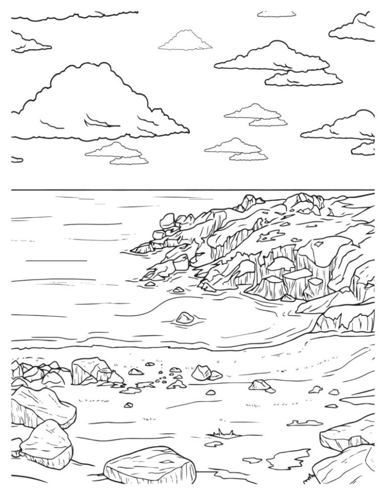 Serene Beach Coloring Pages: Relaxing Ocean Scenes