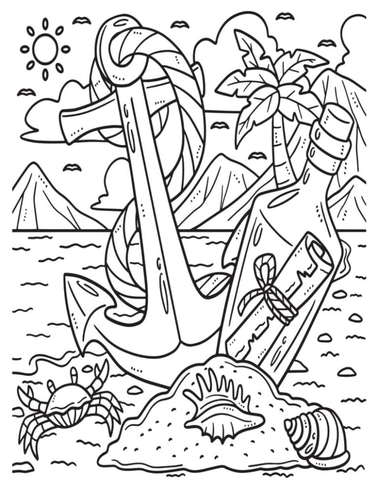 Serene Beach Coloring Pages: Relaxing Ocean Scenes