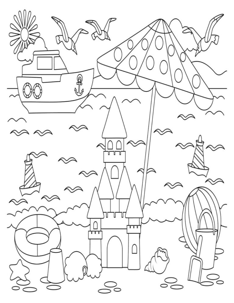 Serene Beach Coloring Pages: Relaxing Ocean Scenes