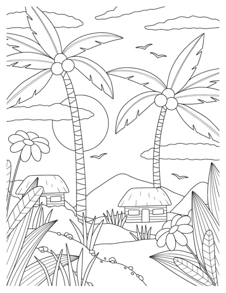 Serene Beach Coloring Pages: Relaxing Ocean Scenes