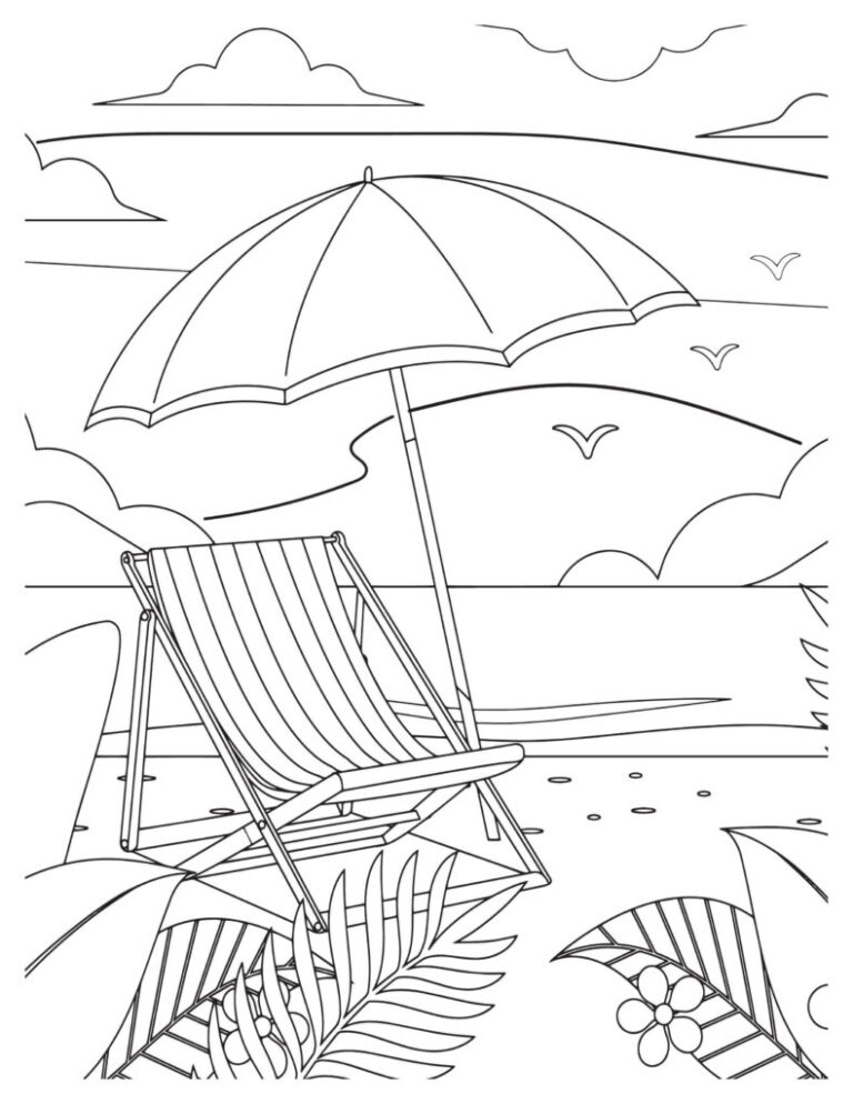 Serene Beach Coloring Pages: Relaxing Ocean Scenes