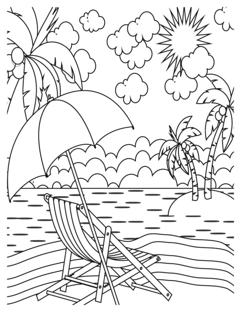 Serene Beach Coloring Pages: Relaxing Ocean Scenes
