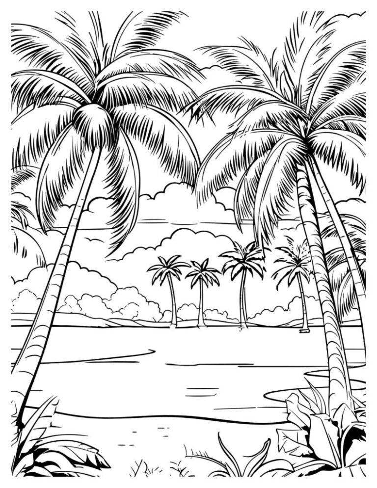 Serene Beach Coloring Pages: Relaxing Ocean Scenes