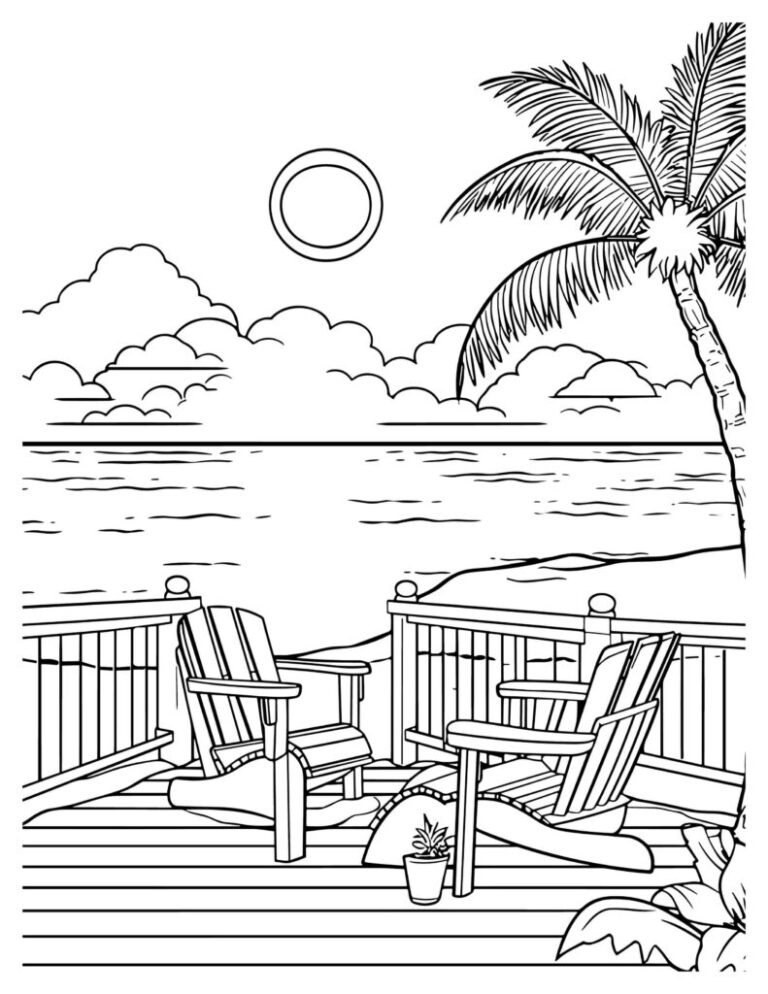 Serene Beach Coloring Pages: Relaxing Ocean Scenes