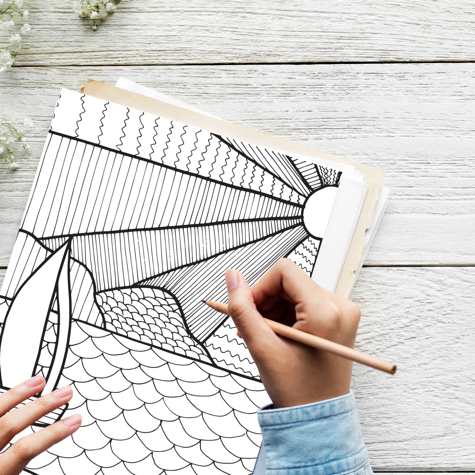 Serene Beach Coloring Pages: Relaxing Ocean Scenes