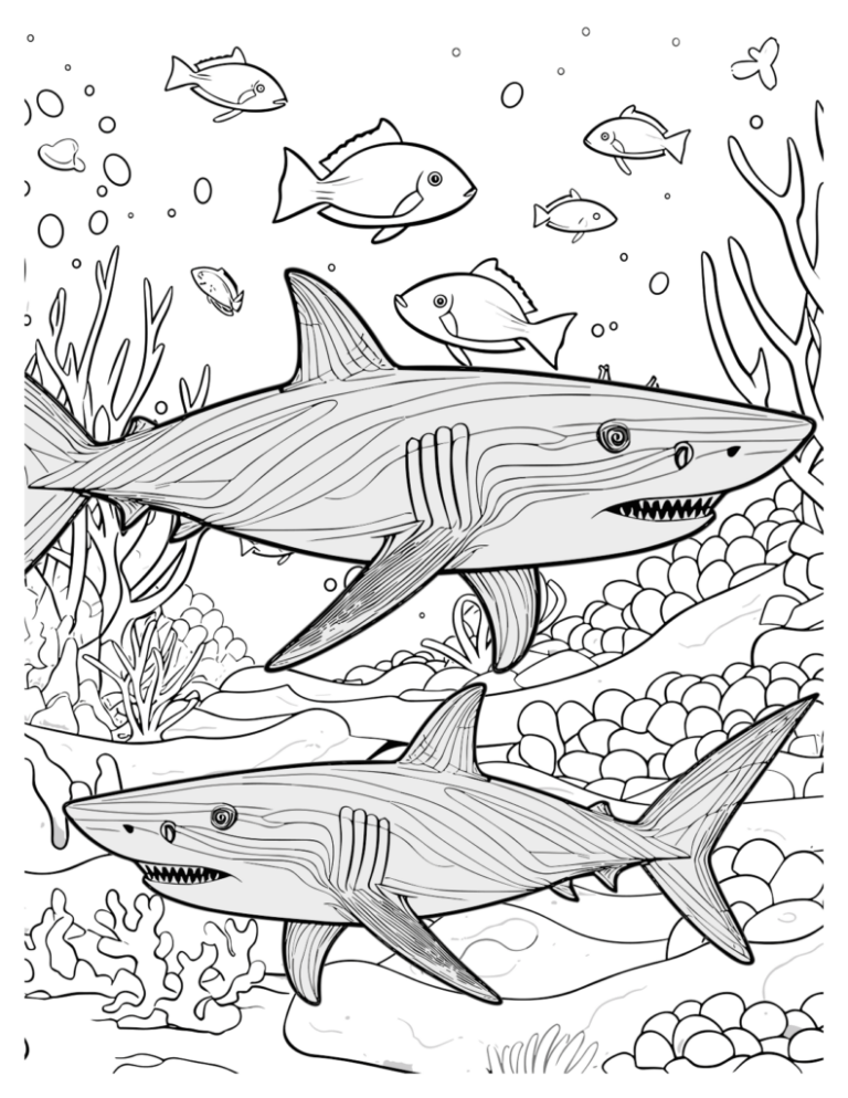 Shark Adventure Coloring Pages: Dive into Ocean Fun