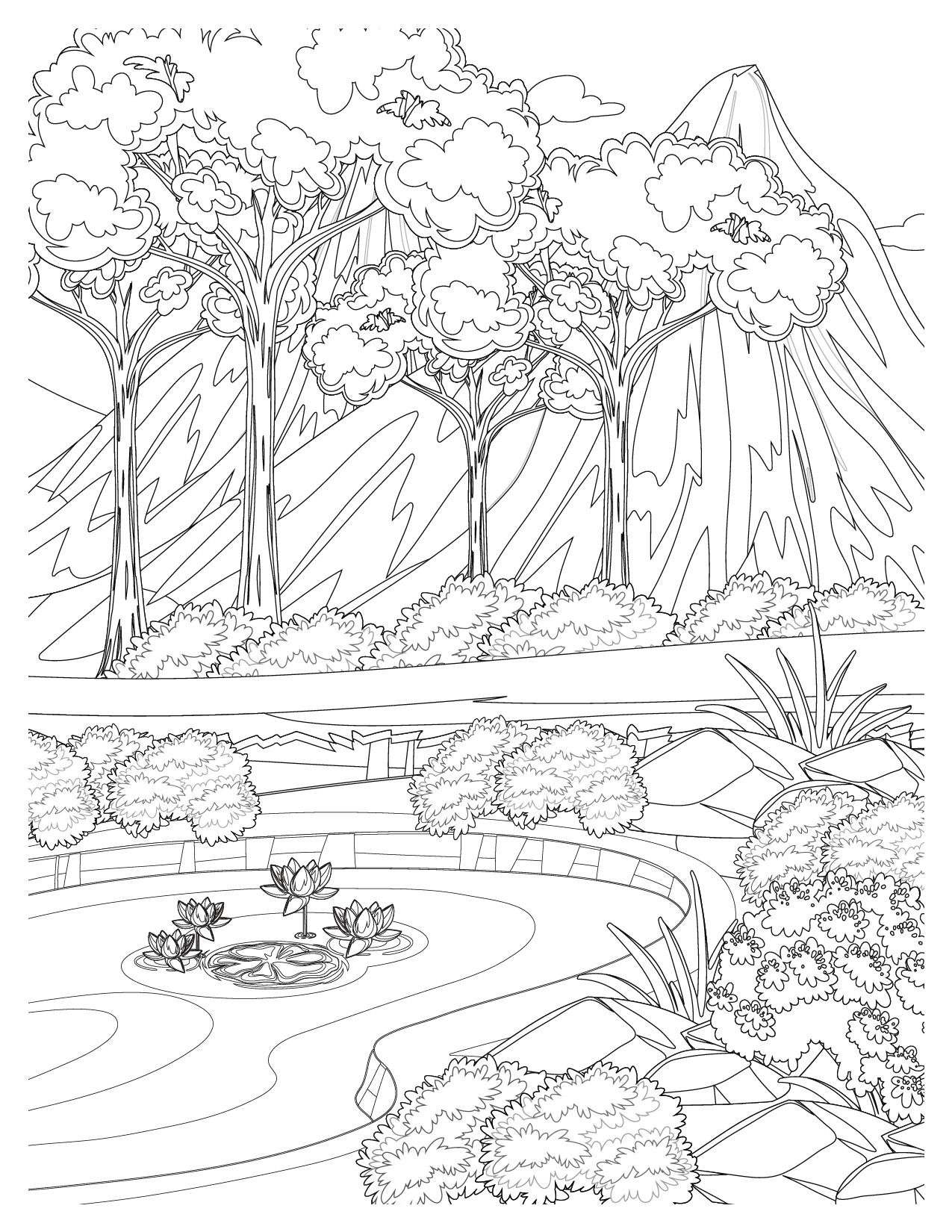 Water Garden Coloring Pages |Relaxing Coloring Page"