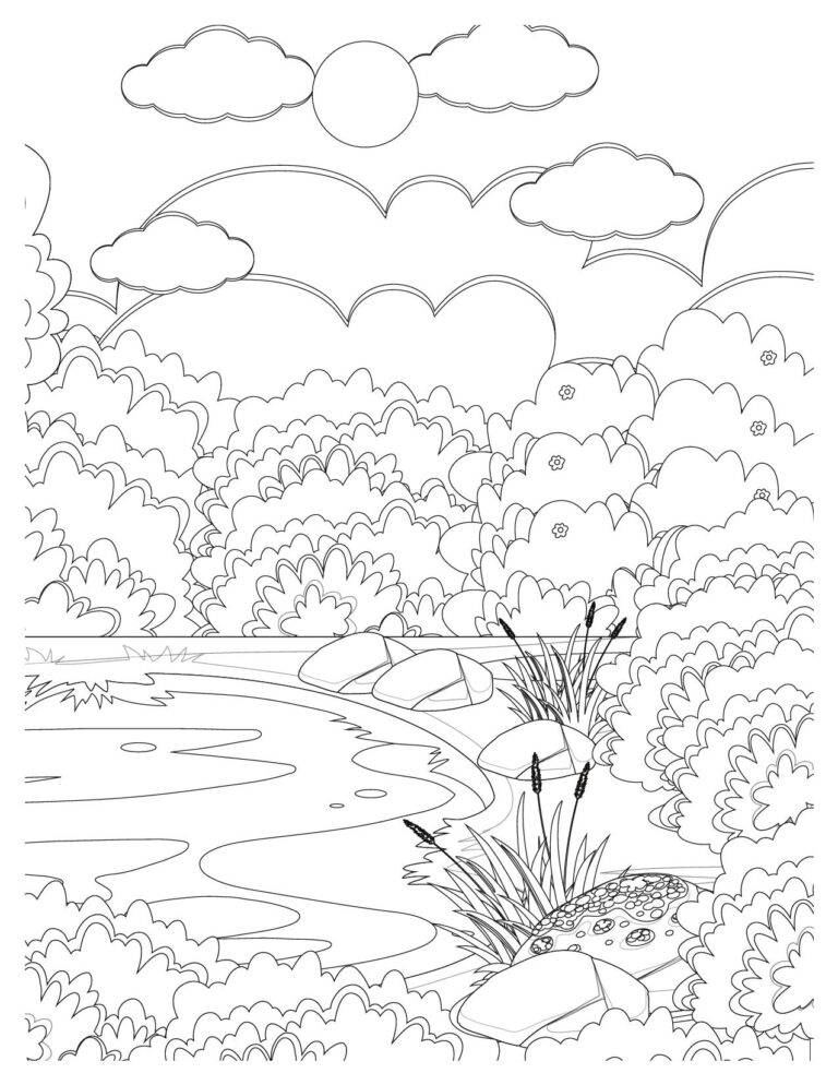 Water Garden Coloring Pages |Relaxing Coloring Page"