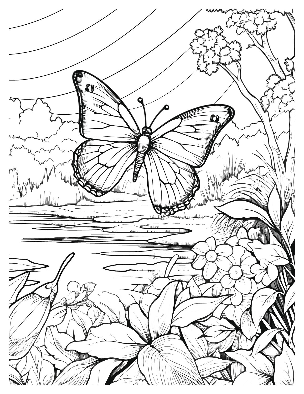 Beautiful Butterfly Garden Coloring Pages