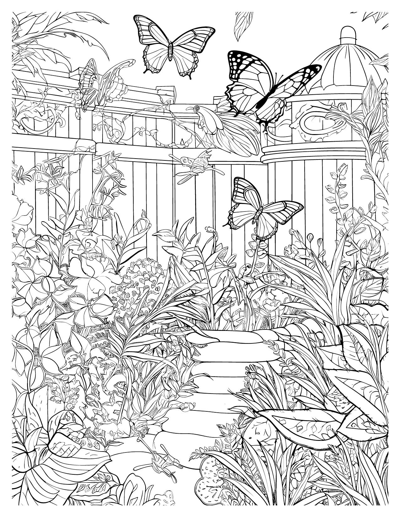 Beautiful Butterfly Garden Coloring Pages