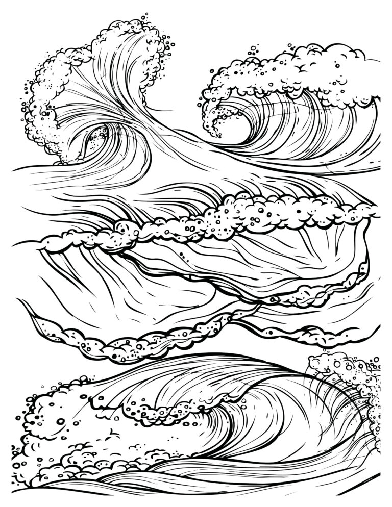 Ocean Waves Coloring Pages: Printable Seaside Serenity for Kids