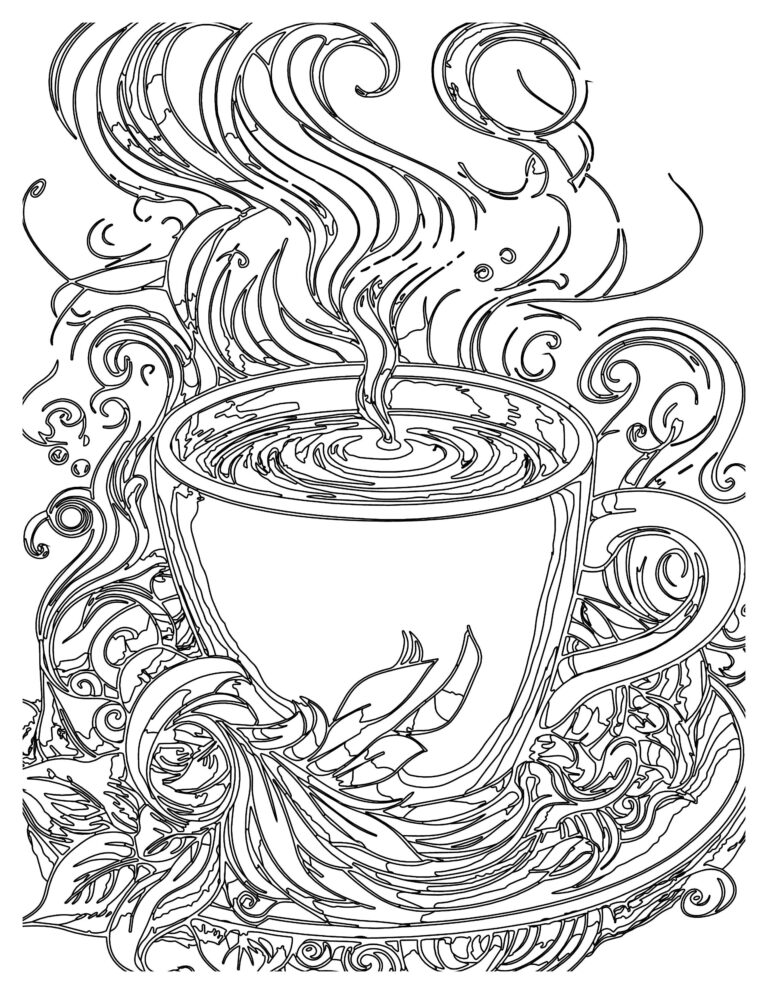 Coffee Bliss Coloring Pages: Printable Journeys For Relaxation