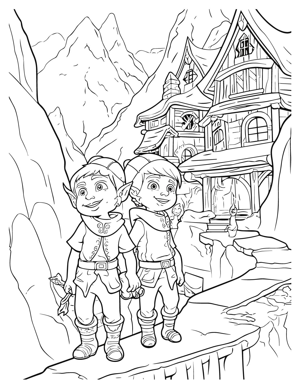 "Playful Elf World Coloring Pages | Enchanting Adventures"