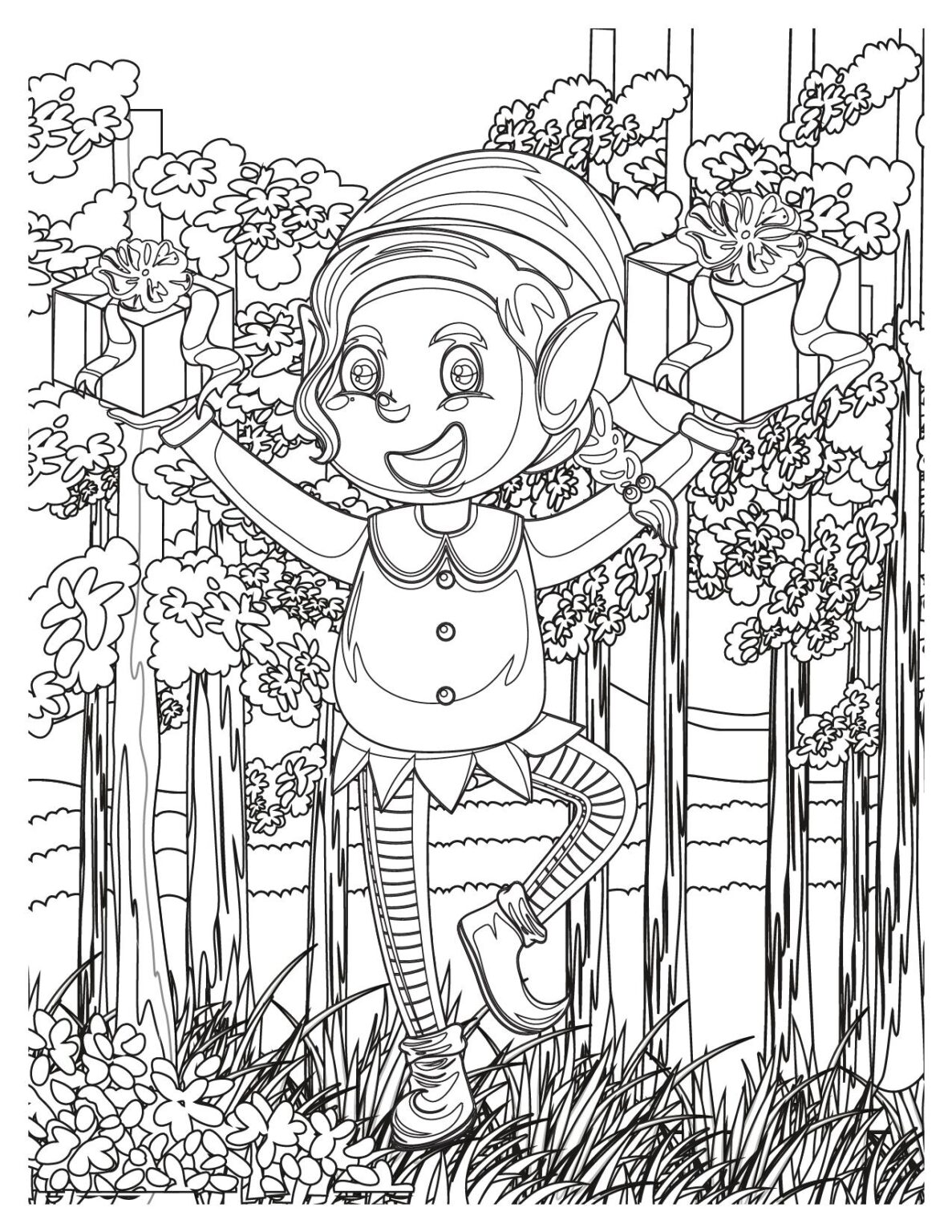 "Playful Elf World Coloring Pages | Enchanting Adventures"
