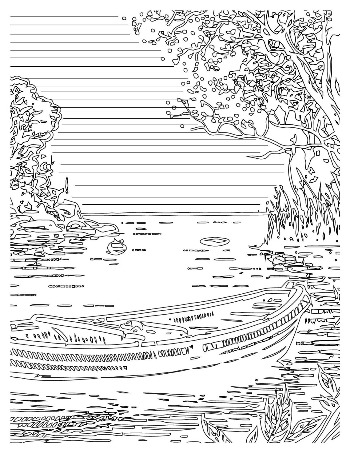 "Tranquil Riverscape Coloring Pages | Find Your Peaceful Palette"