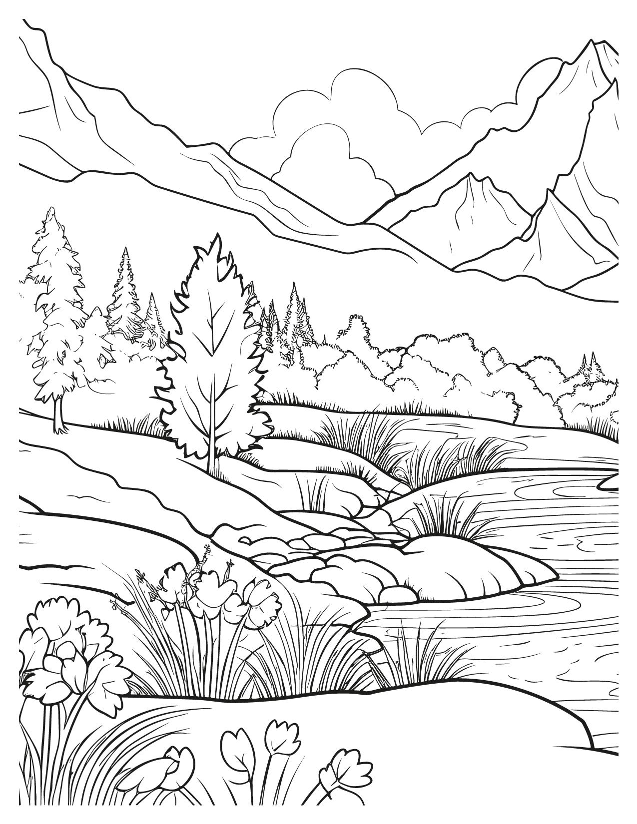 "Tranquil Riverscape Coloring Pages | Find Your Peaceful Palette"
