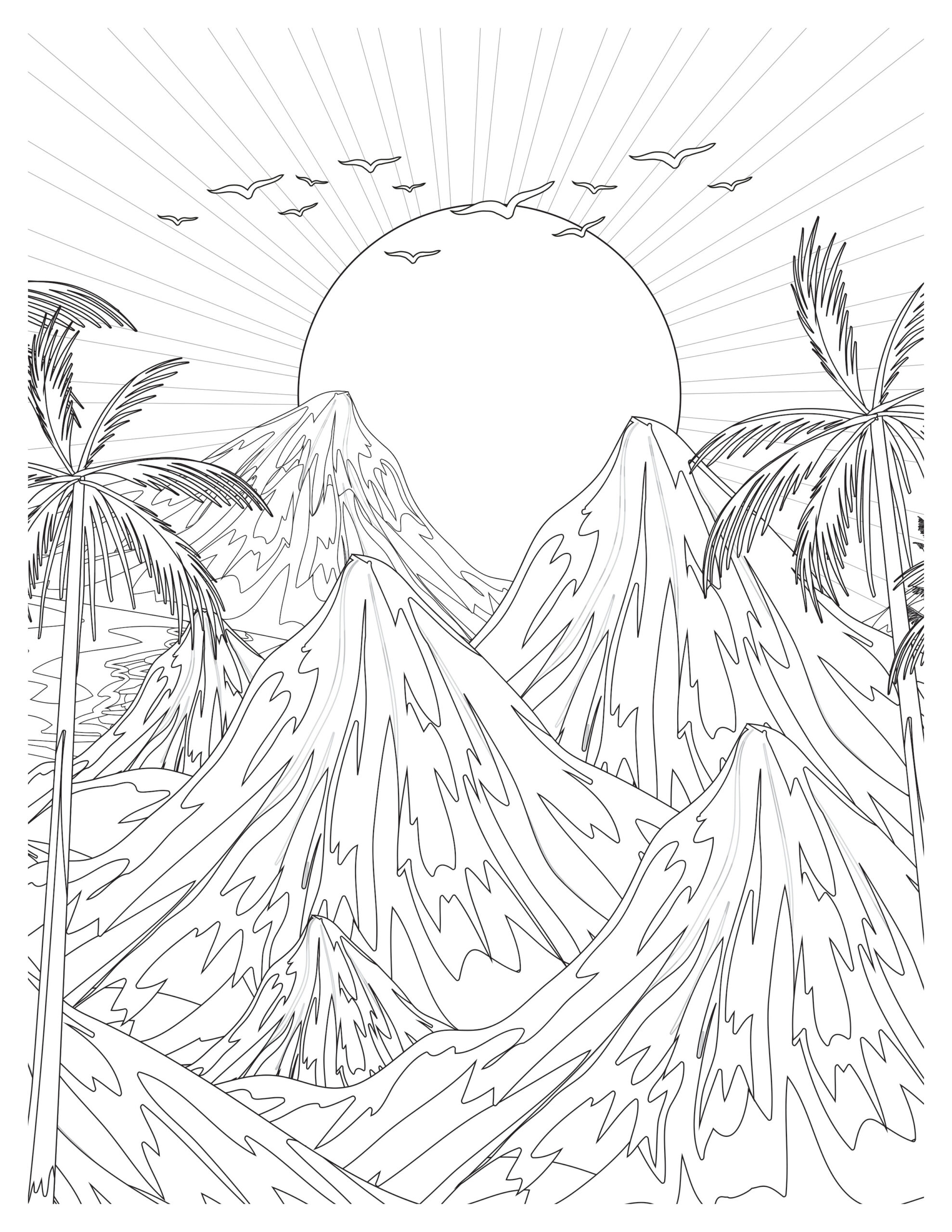Serene Sunrise Coloring Pages: Relaxing Morning Scenes