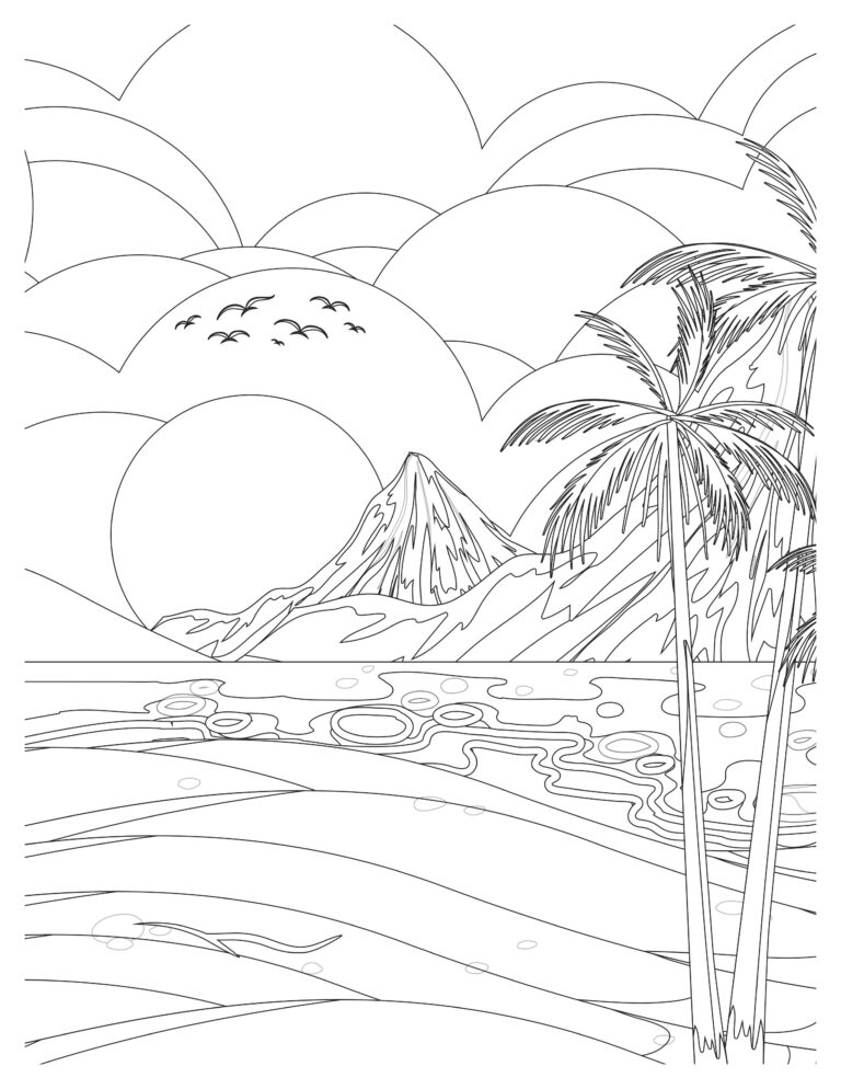 Serene Sunrise Coloring Pages: Relaxing Morning Scenes