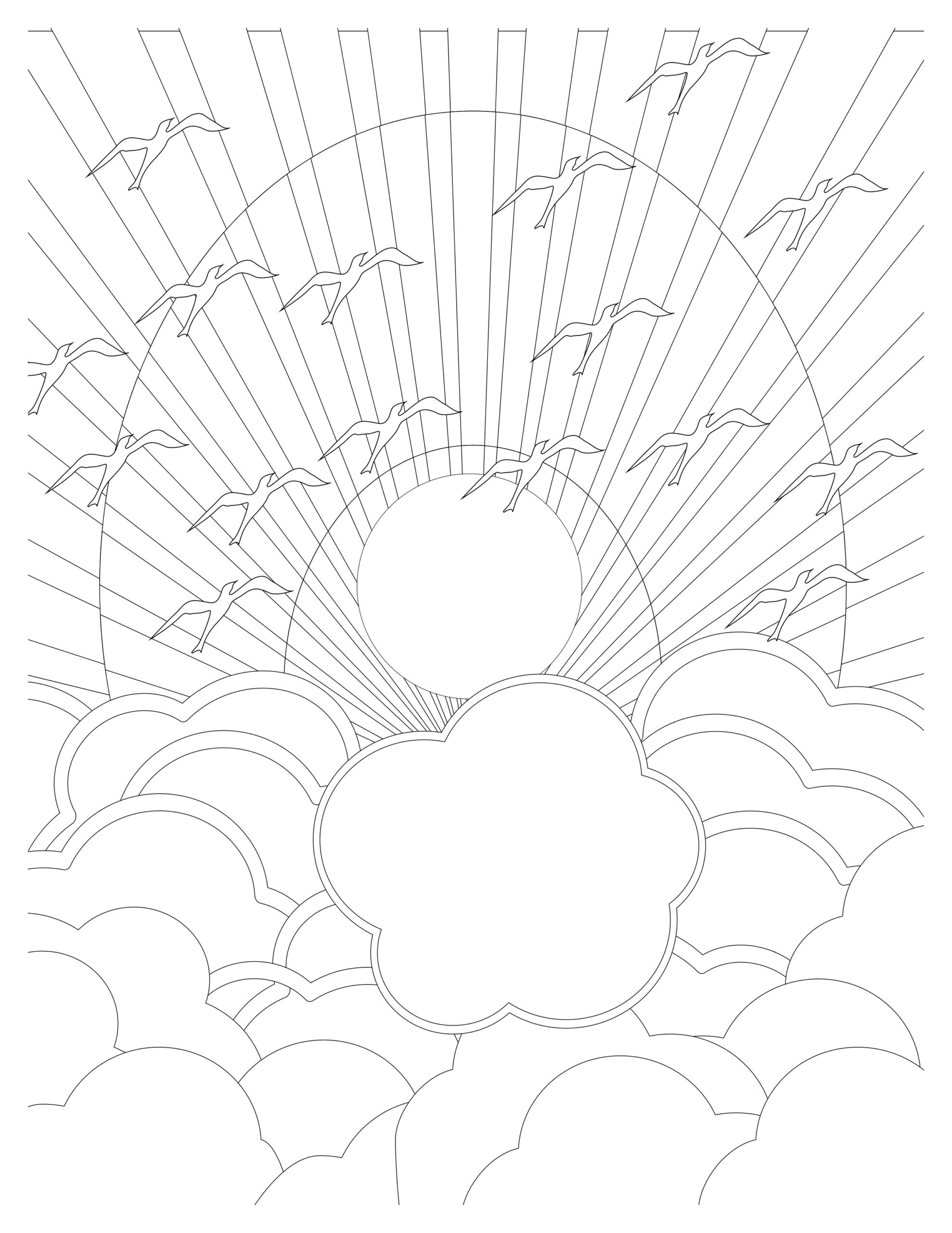 Serene Sunrise Coloring Pages: Relaxing Morning Scenes