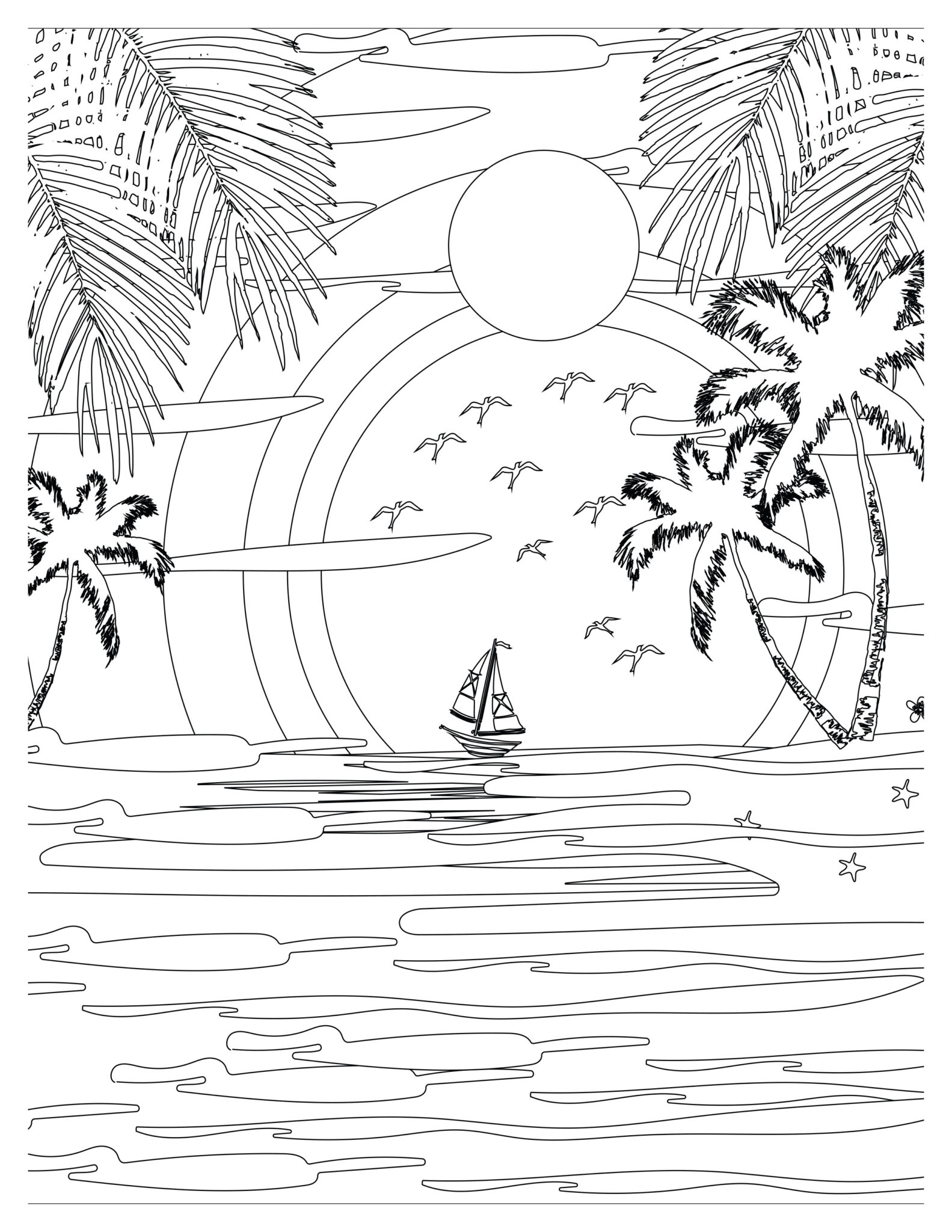 Serene Sunrise Coloring Pages: Relaxing Morning Scenes