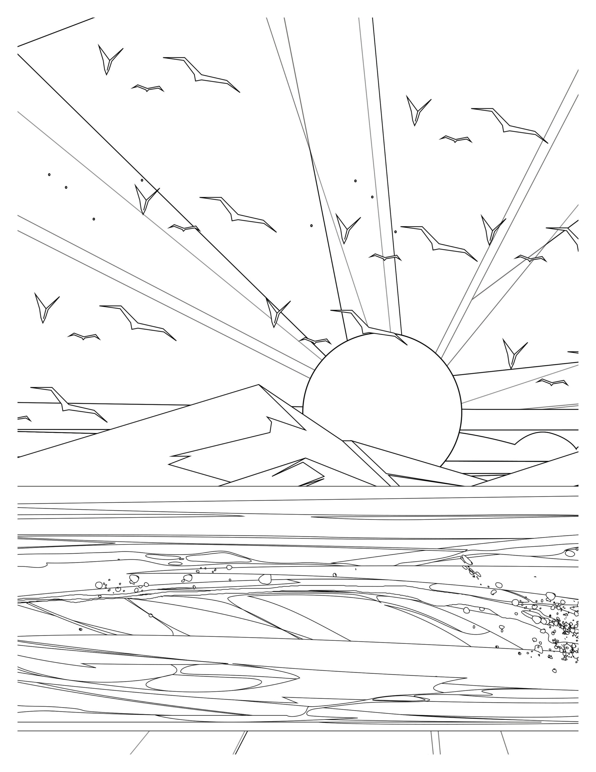 Serene Sunrise Coloring Pages: Relaxing Morning Scenes