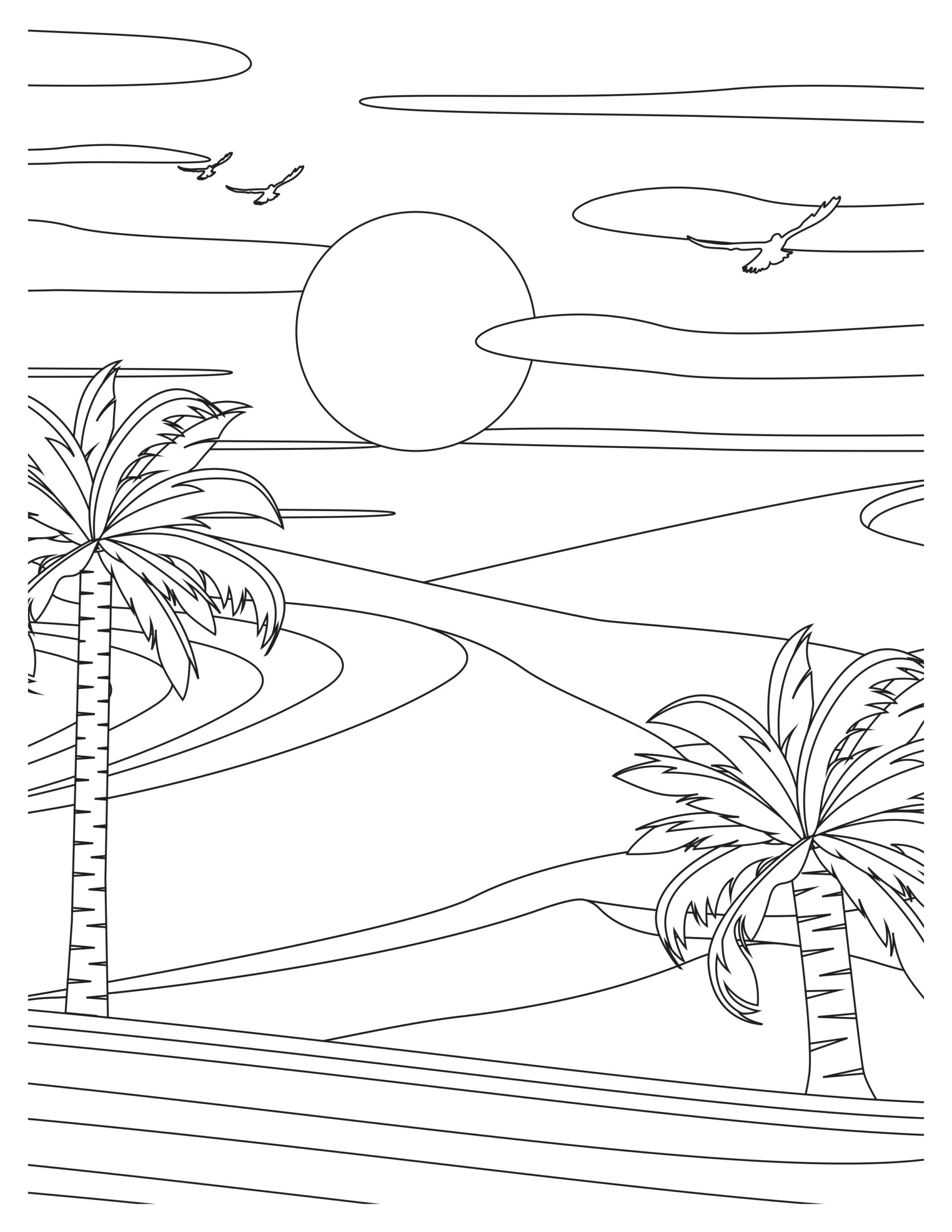 Serene Sunrise Coloring Pages: Relaxing Morning Scenes