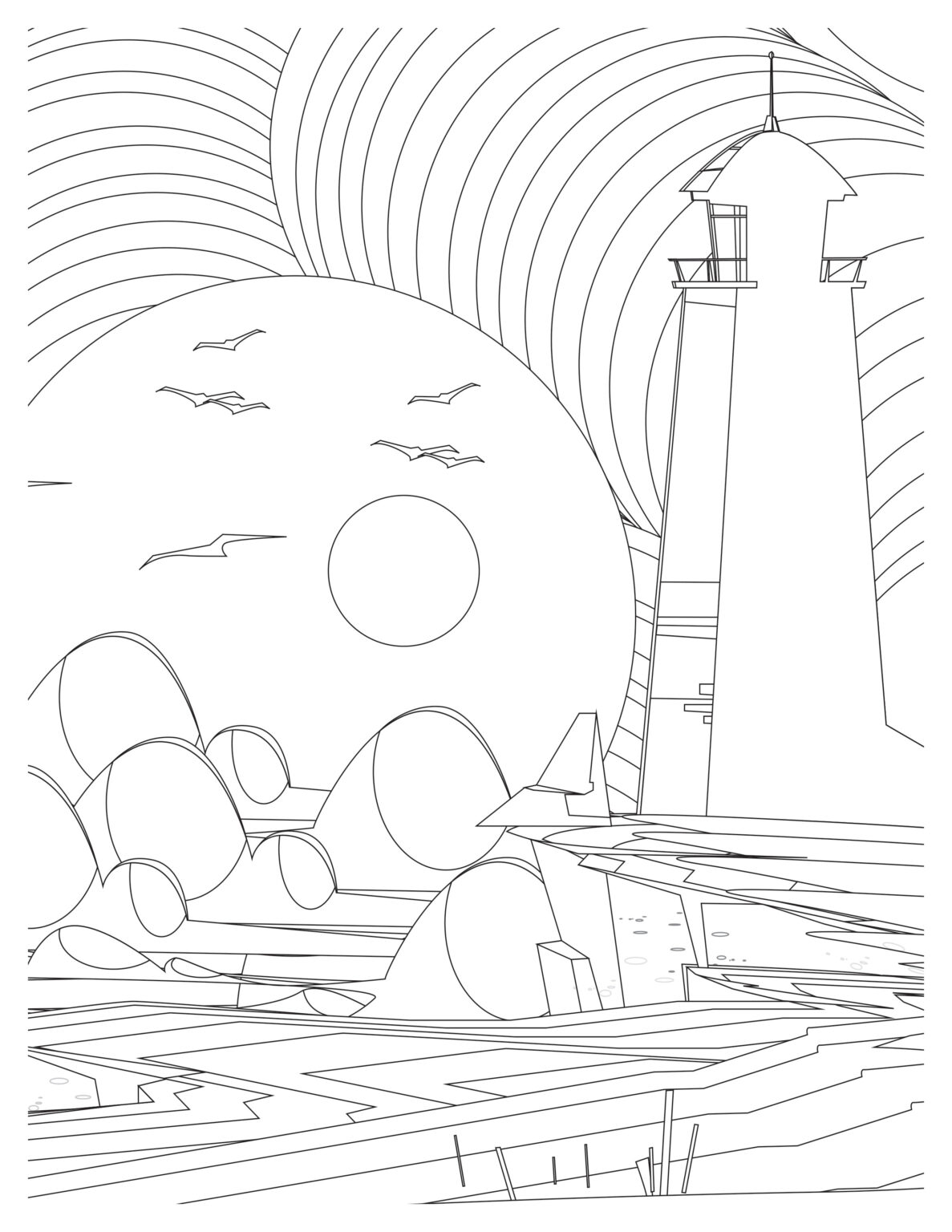 Serene Sunrise Coloring Pages: Relaxing Morning Scenes