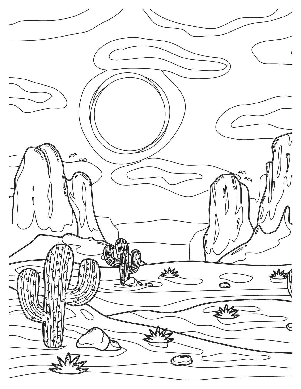 "Desert Landscape Coloring Pages | Dive into Arid Beauty!"