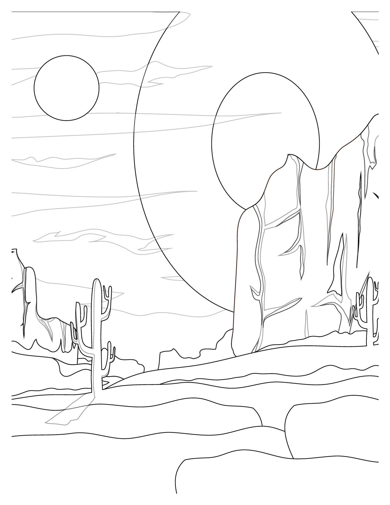 "Desert Landscape Coloring Pages | Dive into Arid Beauty!"