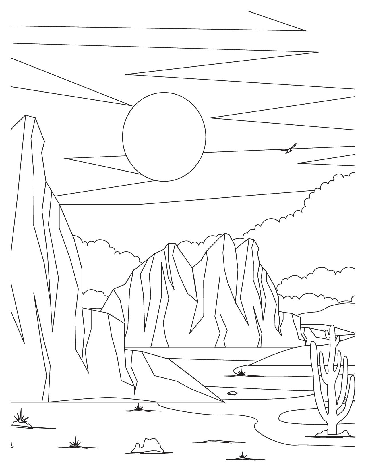 "Desert Landscape Coloring Pages | Dive into Arid Beauty!"