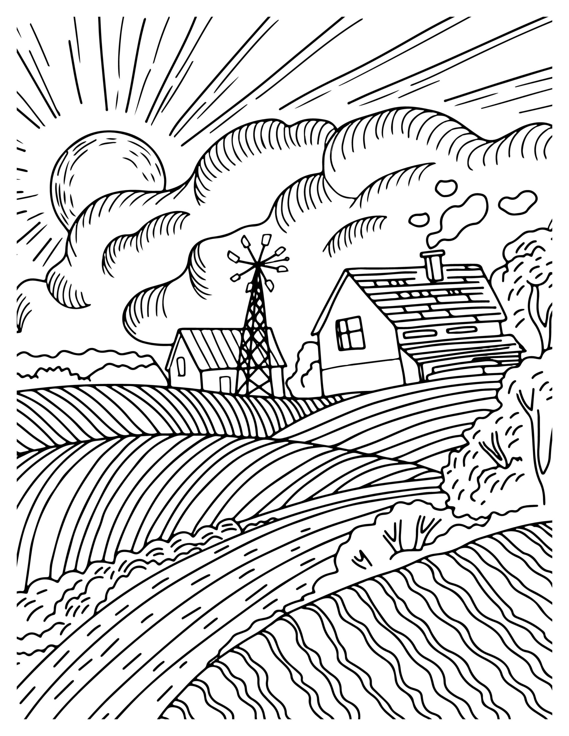 Countryside Coloring Pages: Rural Retreats For Relaxation