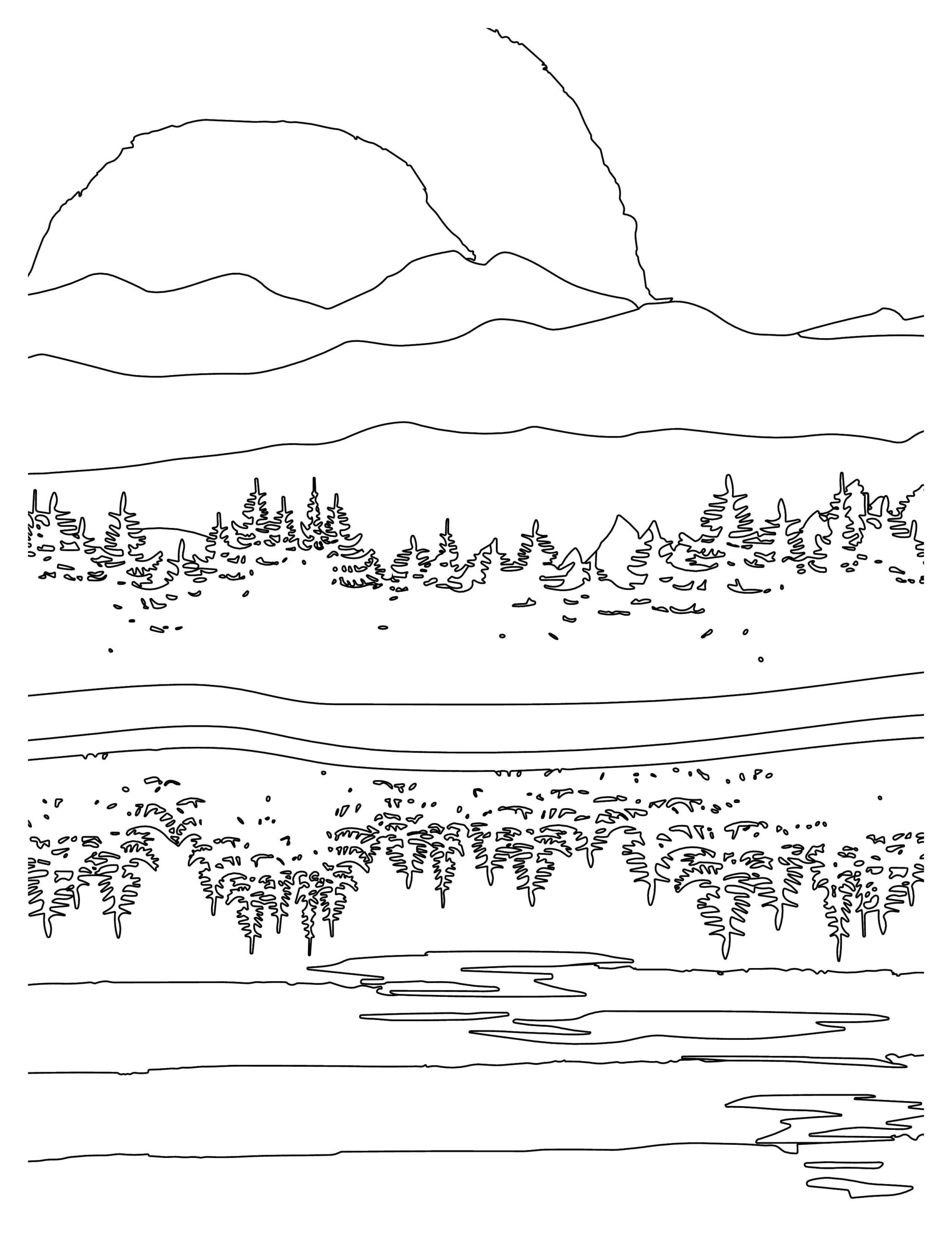 Water Reflections Coloring Pages | Mirror Lake