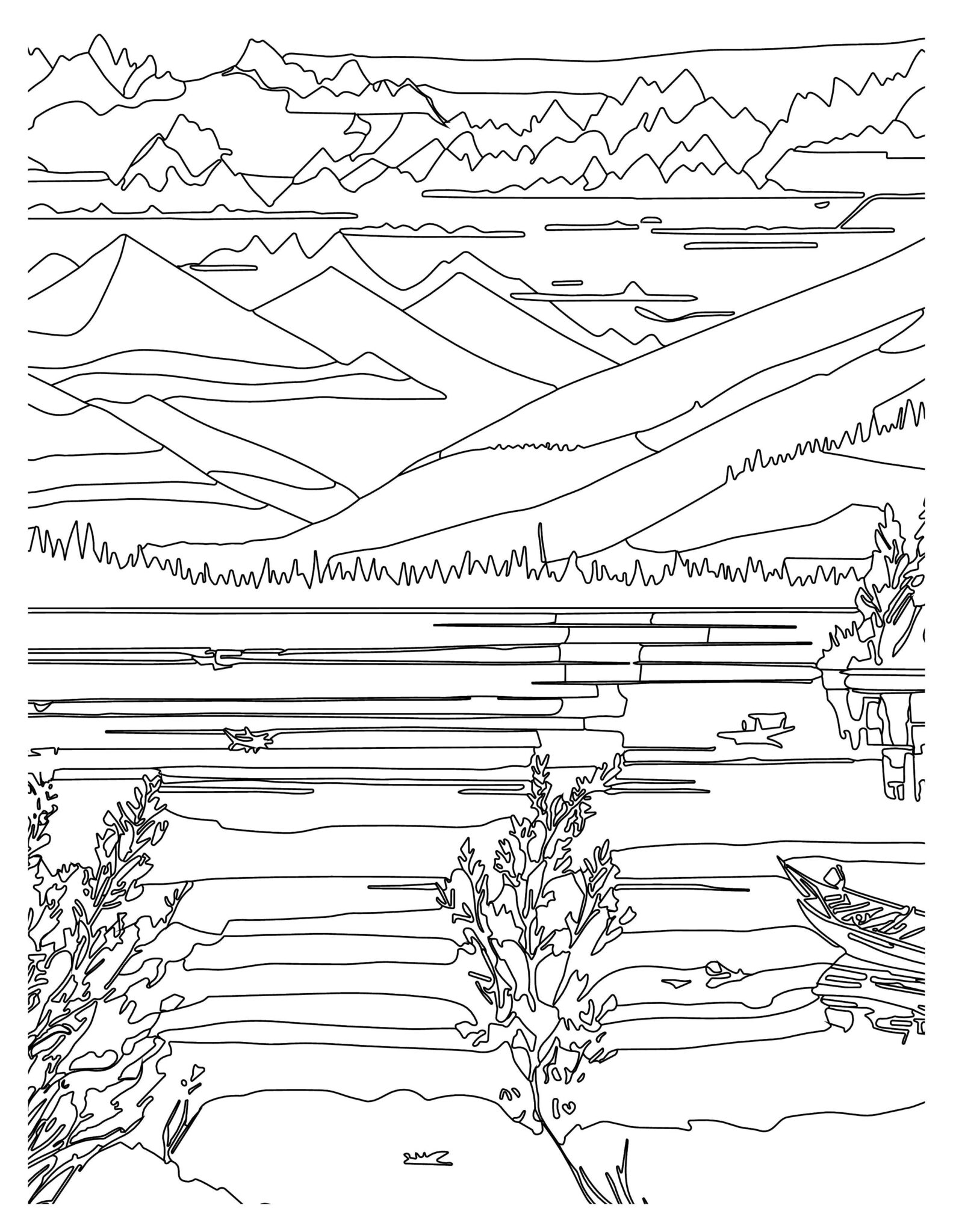Water Reflections Coloring Pages | Mirror Lake
