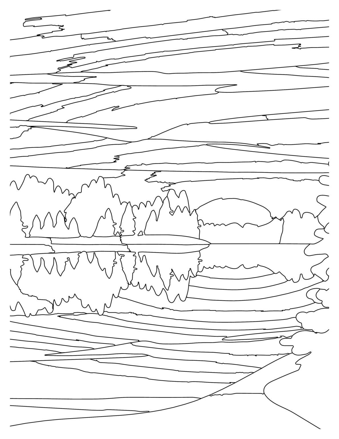 Water Reflections Coloring Pages | Mirror Lake