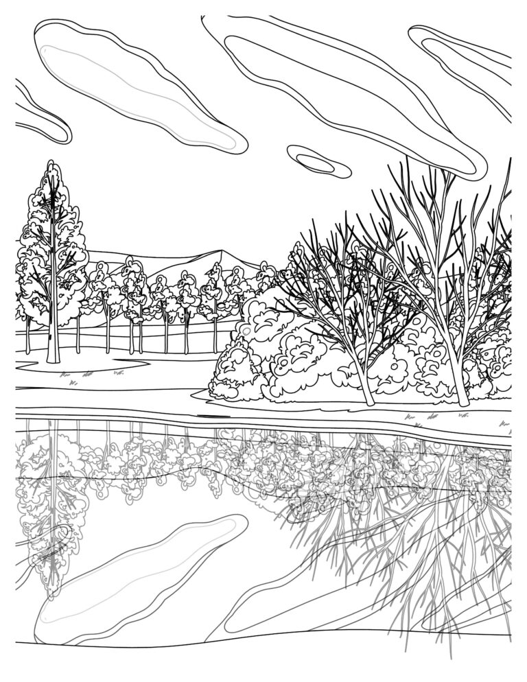 Water Reflections Coloring Pages | Mirror Lake