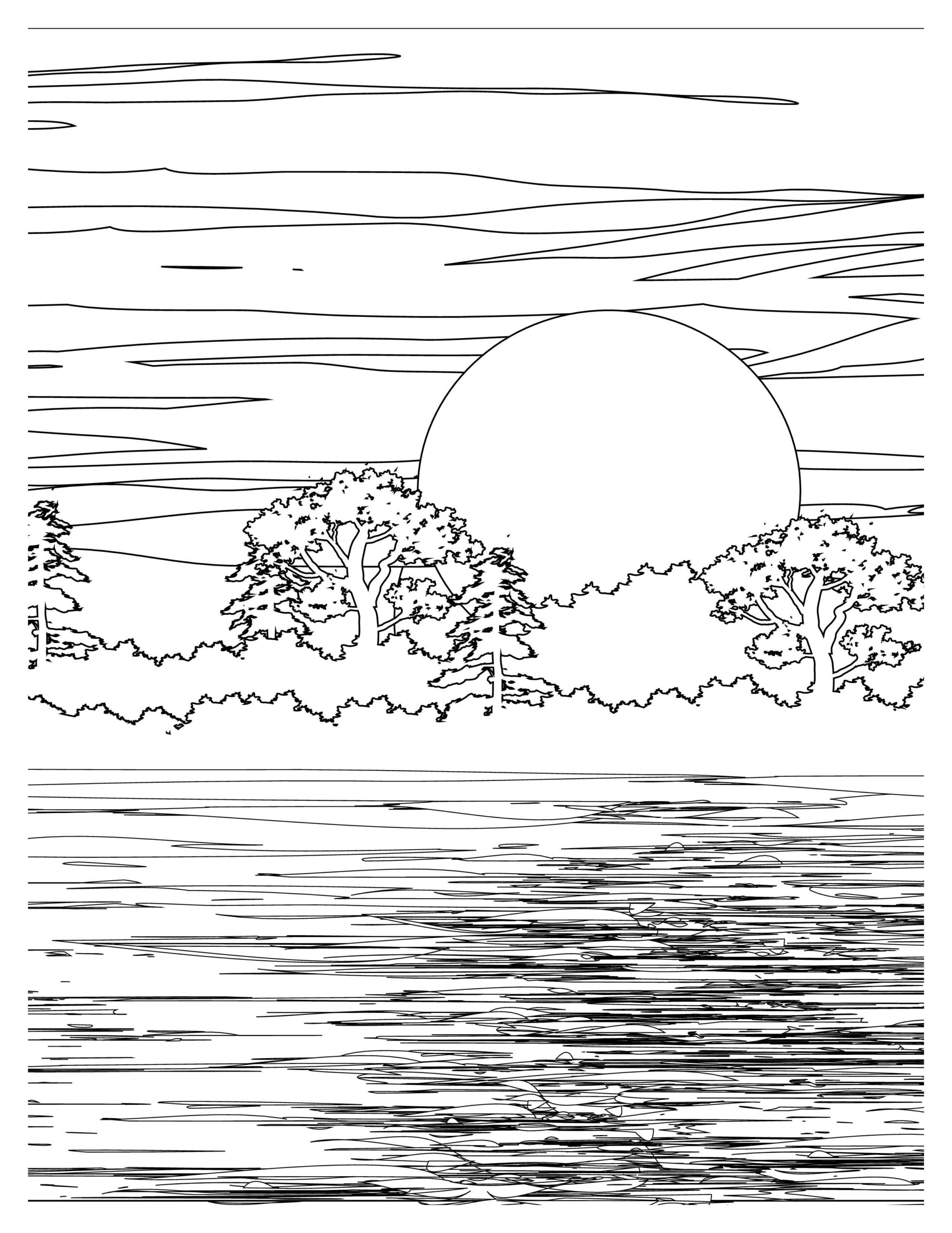Water Reflections Coloring Pages | Mirror Lake