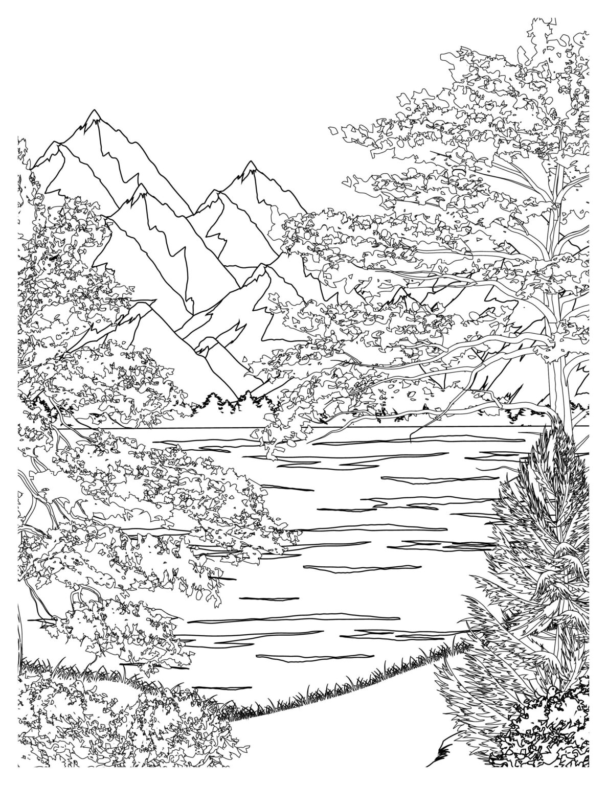 Water Reflections Coloring Pages | Mirror Lake
