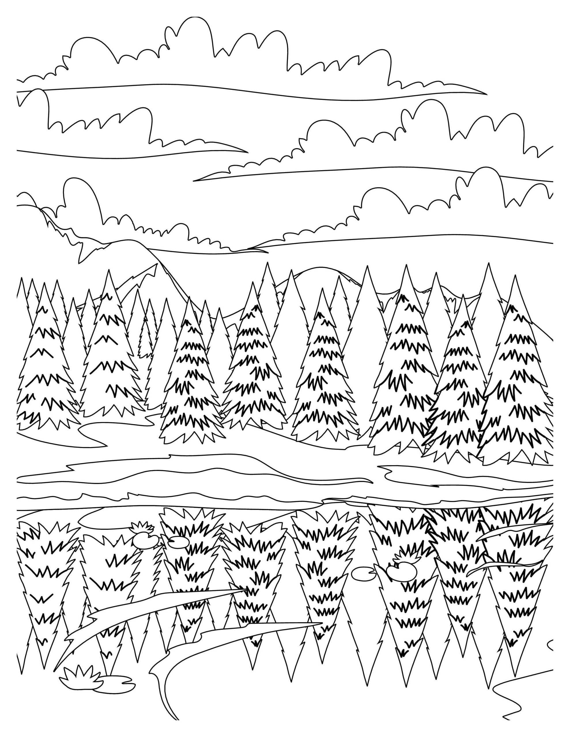 Water Reflections Coloring Pages | Mirror Lake