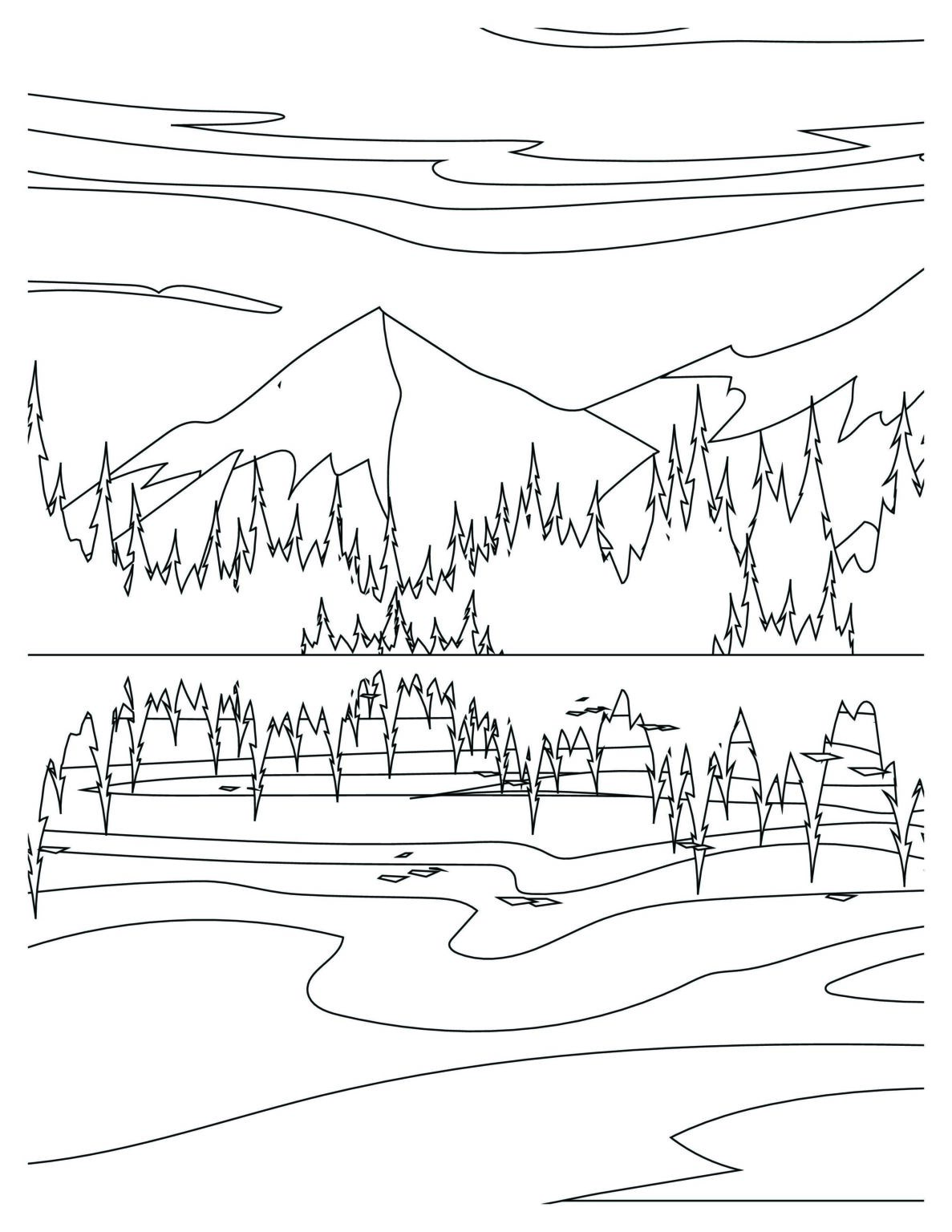 Water Reflections Coloring Pages | Mirror Lake