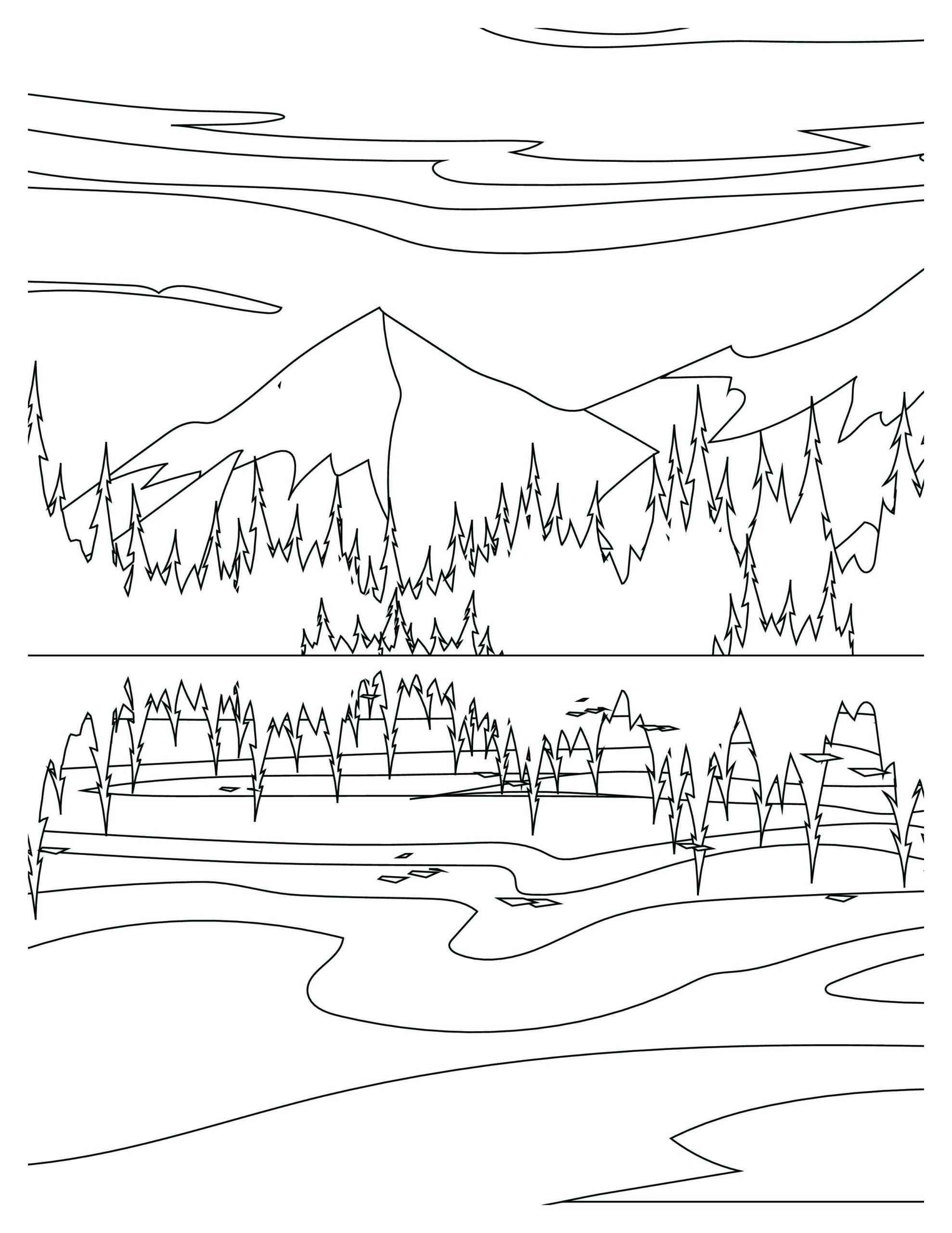 Water Reflections Coloring Pages | Mirror Lake